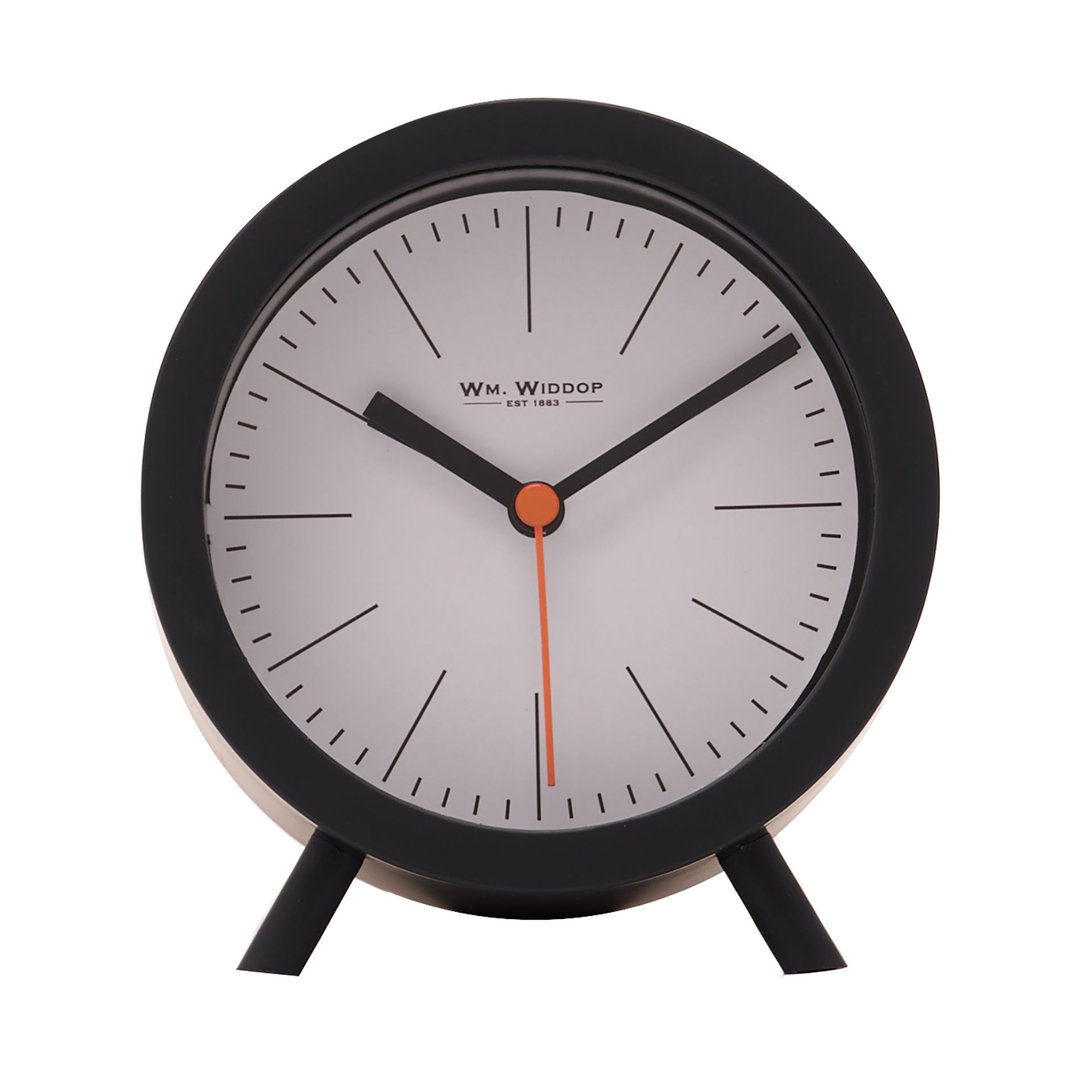 Wm.Widdop Round Alarm Clock Sweep Movement with Feet - Black | Widdop ...