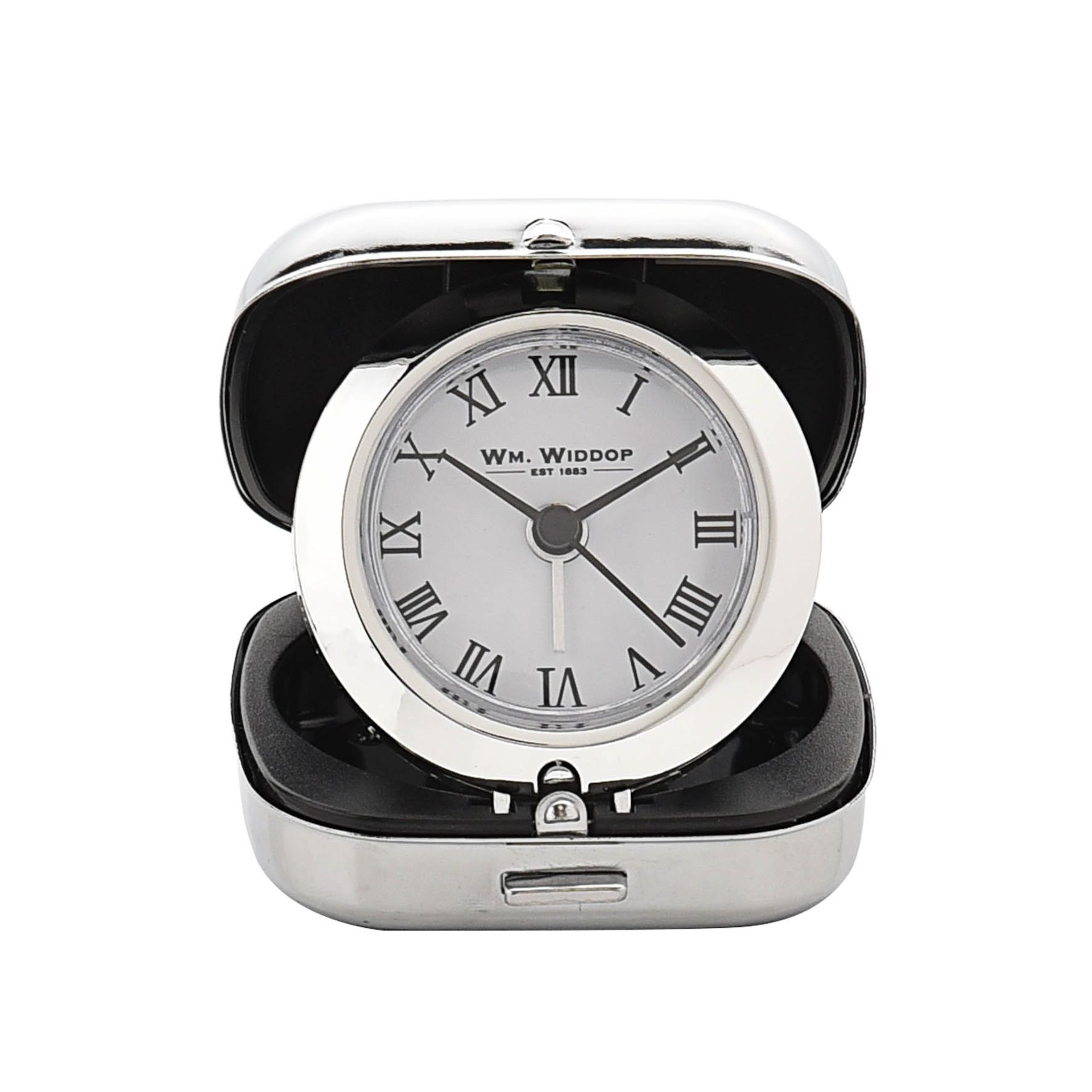 Wm Widdop Metal Fold up Alarm Clock Roman White Dial | Widdop and Co.