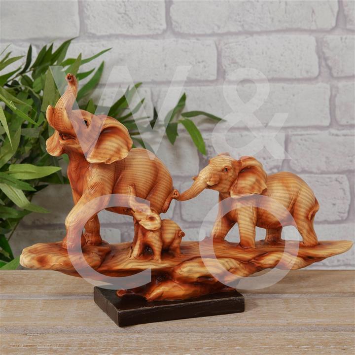Naturecraft Wood Effect Resin Figurine - Elephant Family | Widdop and Co.