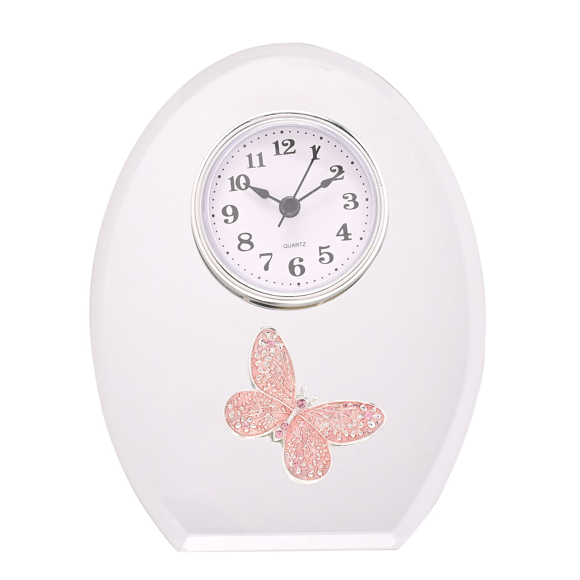 Sophia Pink Butterfly Glass Mantel Clock | Widdop and Co.