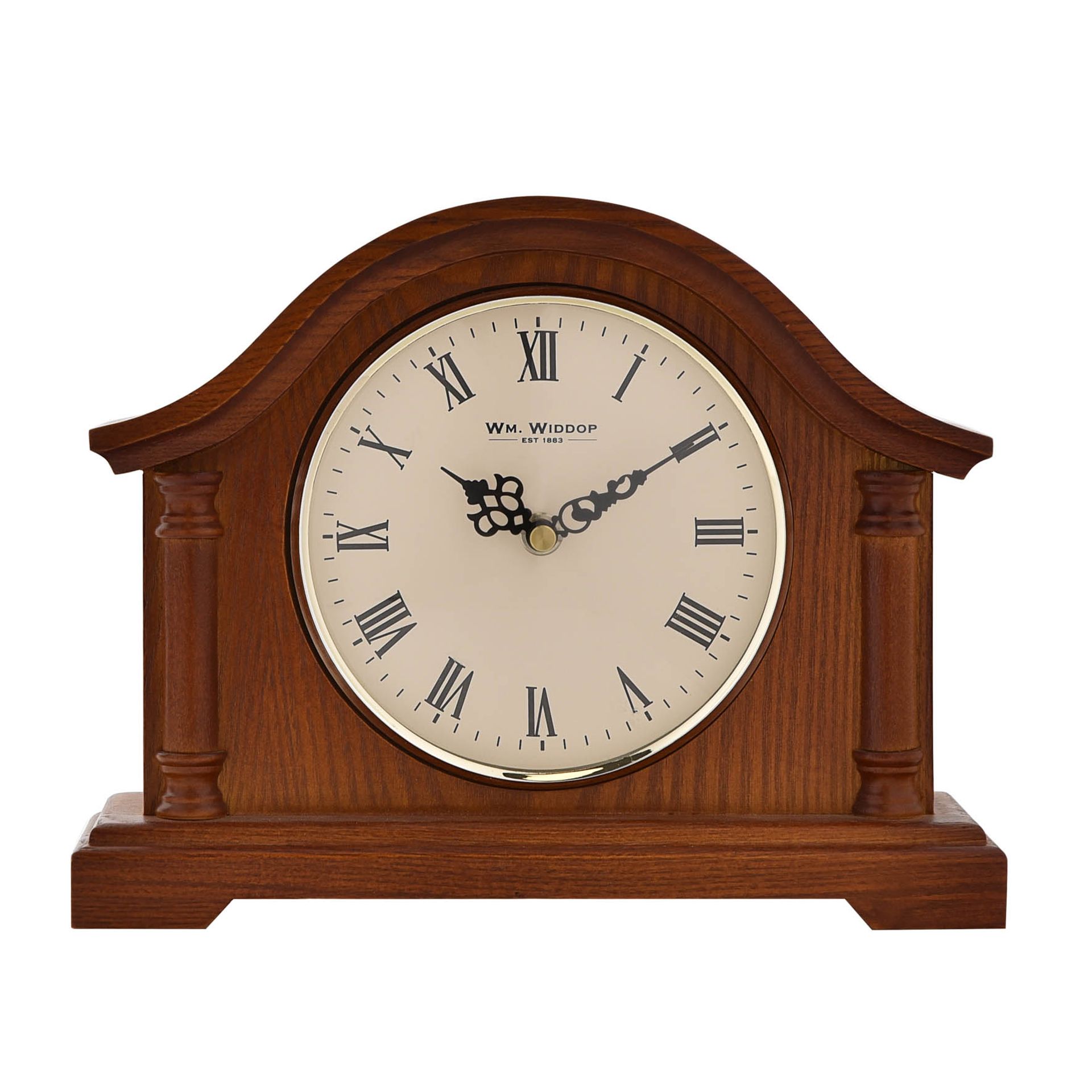 Wm.Widdop Broken Arch Mantel Clock Silver Bezel Walnut | Widdop and Co.