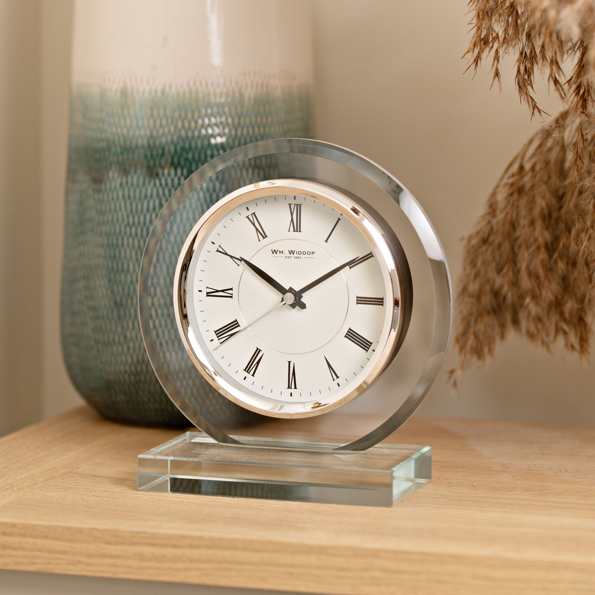 Wm.Widdop Round Glass Mantel Clock | Widdop and Co.