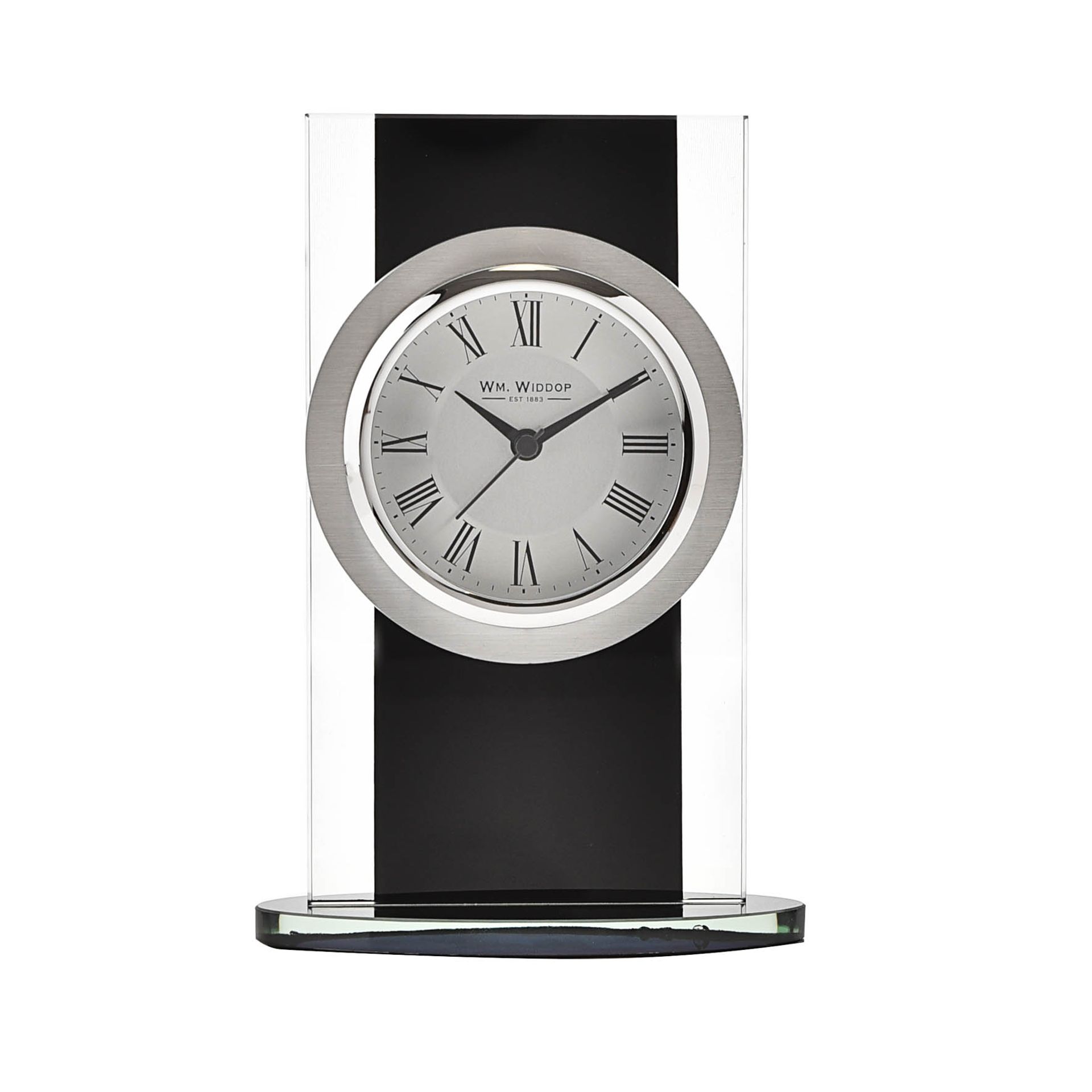 Wm.Widdop Black & Clear Glass Mantel Clock | Widdop and Co.