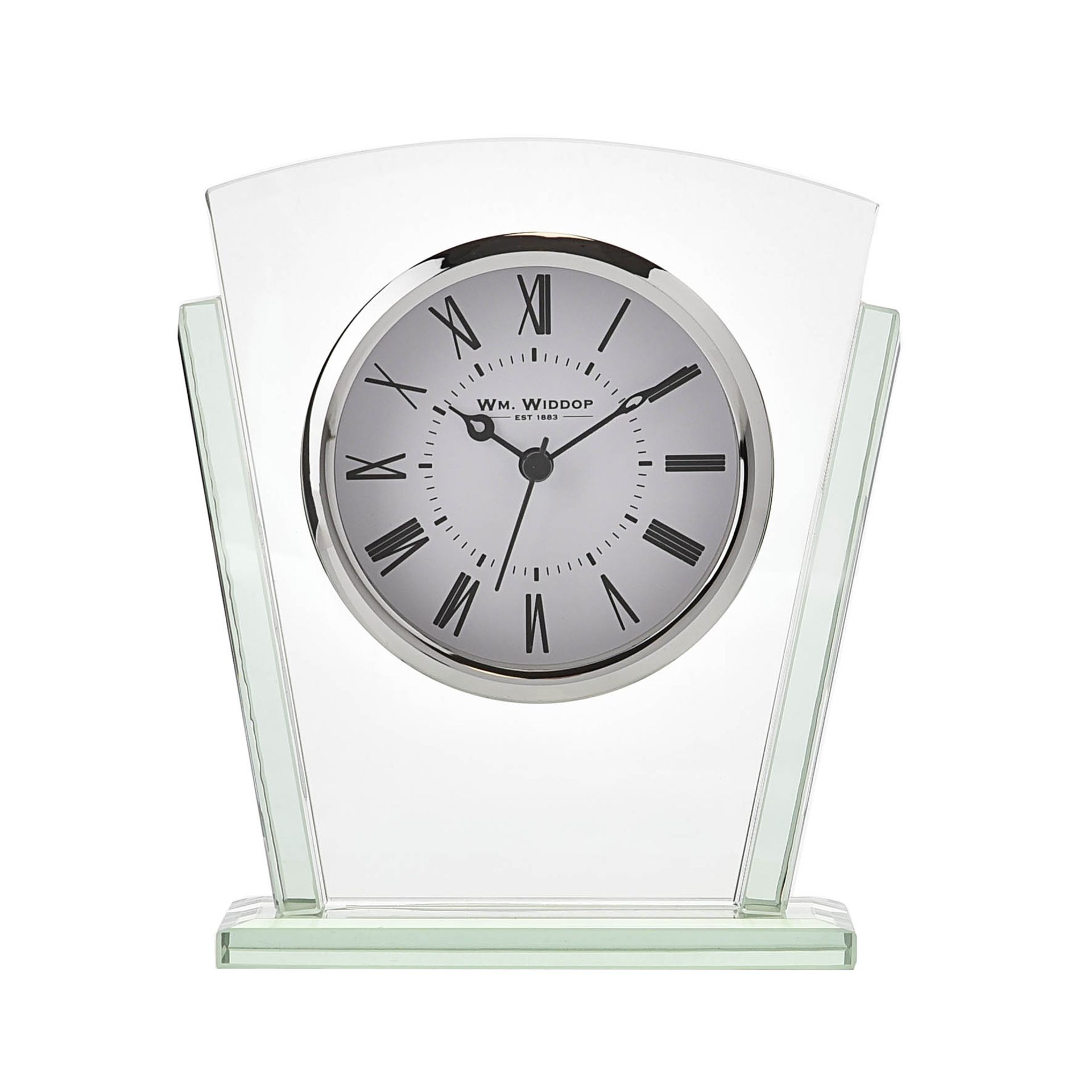 Wm.Widdop 2 Layered Silver Bezel Glass Mantel Clock | Widdop and Co.