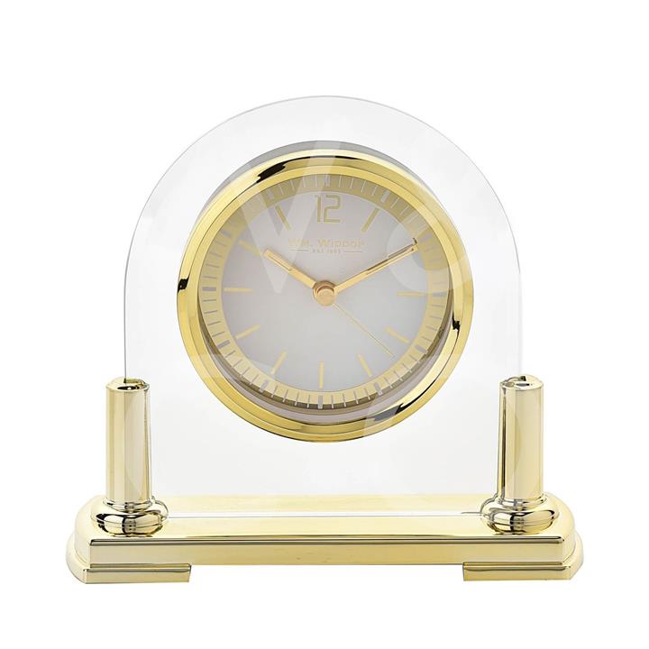 Wm.Widdop Glass Mantel Clock 2 Tone Dial Gold Stand | Widdop and Co.