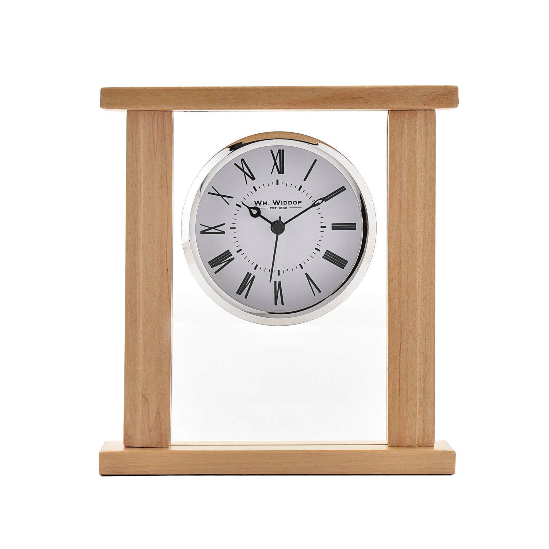 Wm.Widdop Wood & Glass Mantel Clock Roman Dial Silver Bezel | Widdop ...