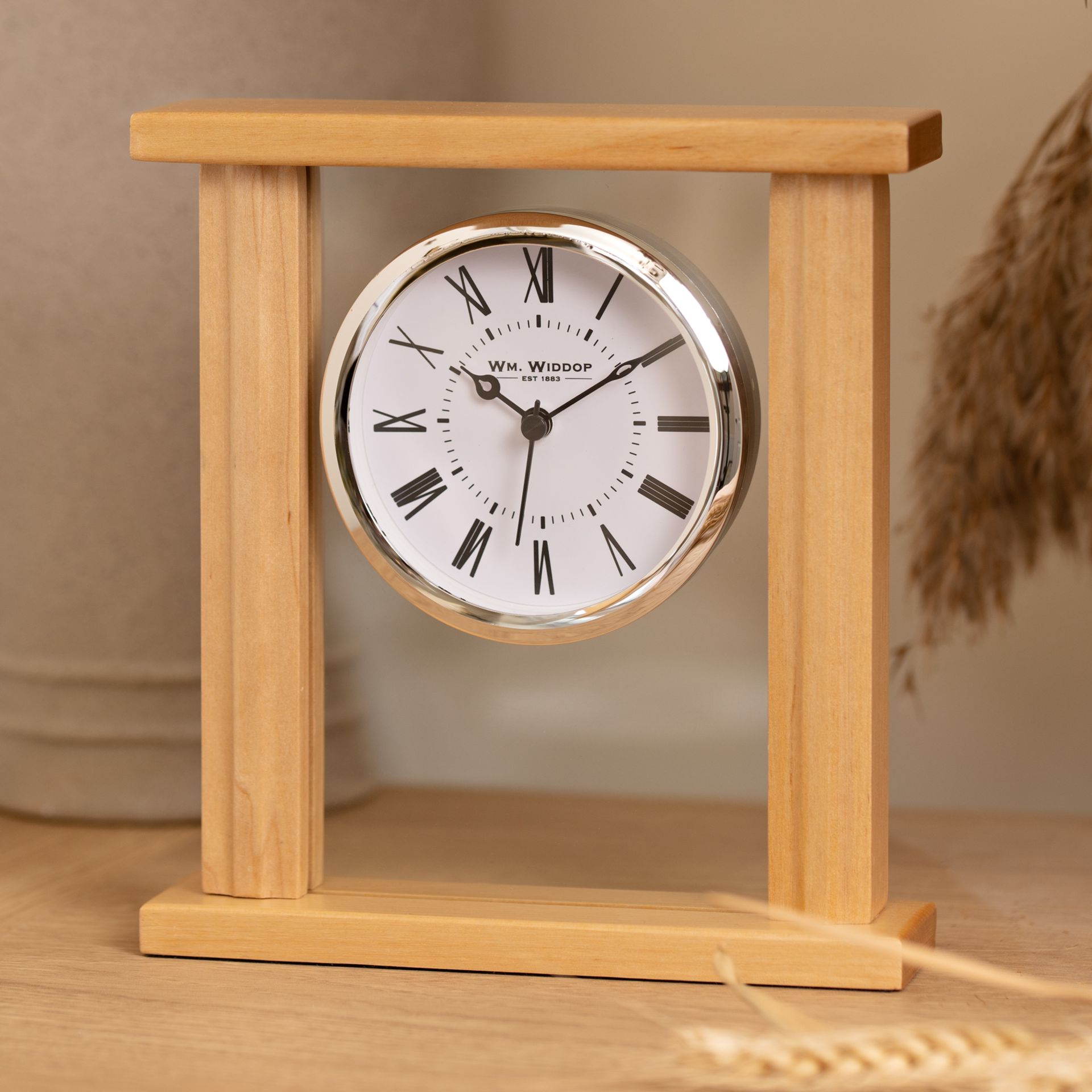 Wm.Widdop Wood & Glass Mantel Clock Roman Dial Silver Bezel | Widdop ...