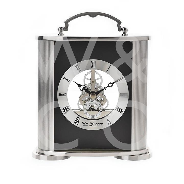 Wm. Widdop Silver & Black Mantel Clock Skeleton Movement | Widdop and Co.