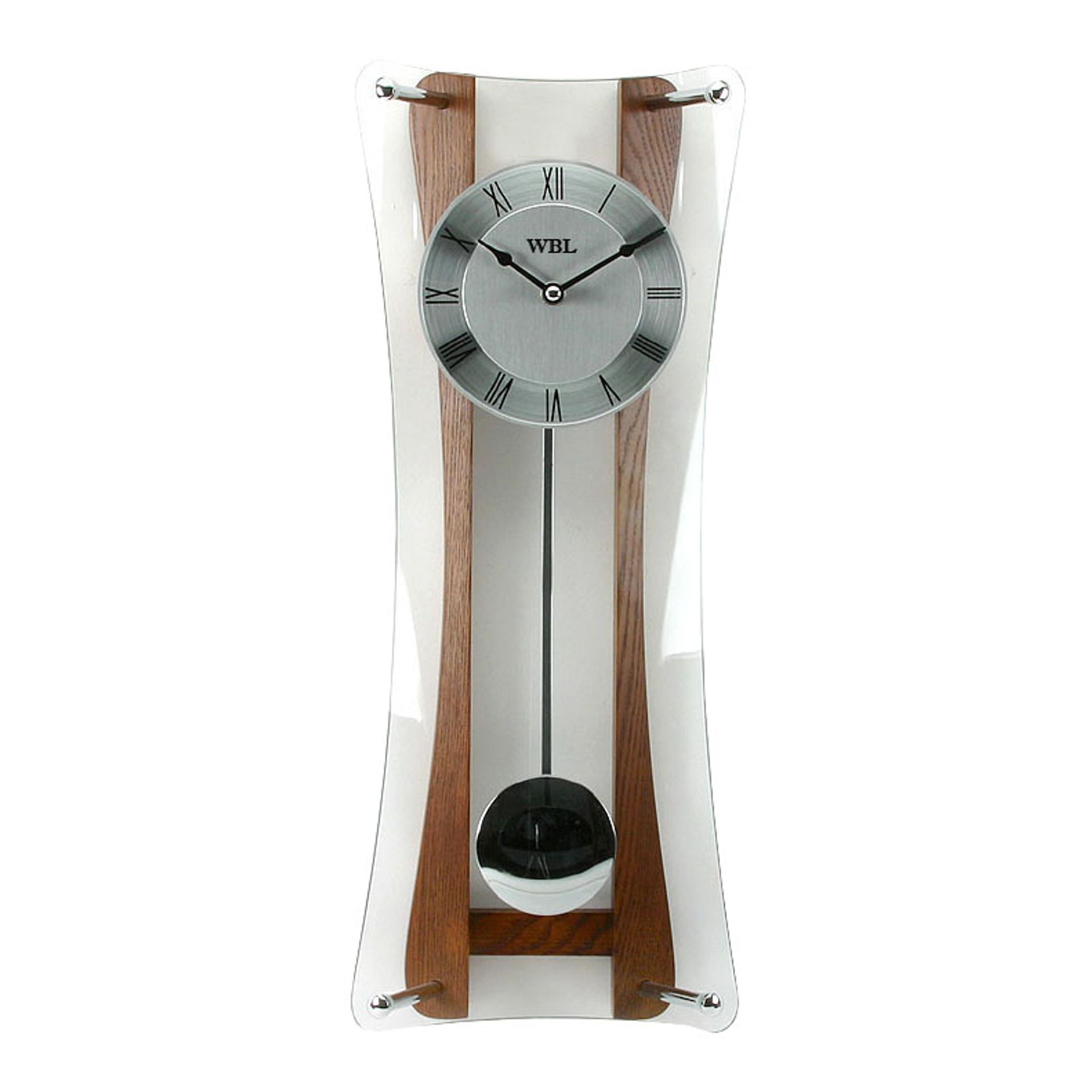 WBL Oak/Silver dial curved front pendulum Wall Clock | Widdop and Co.